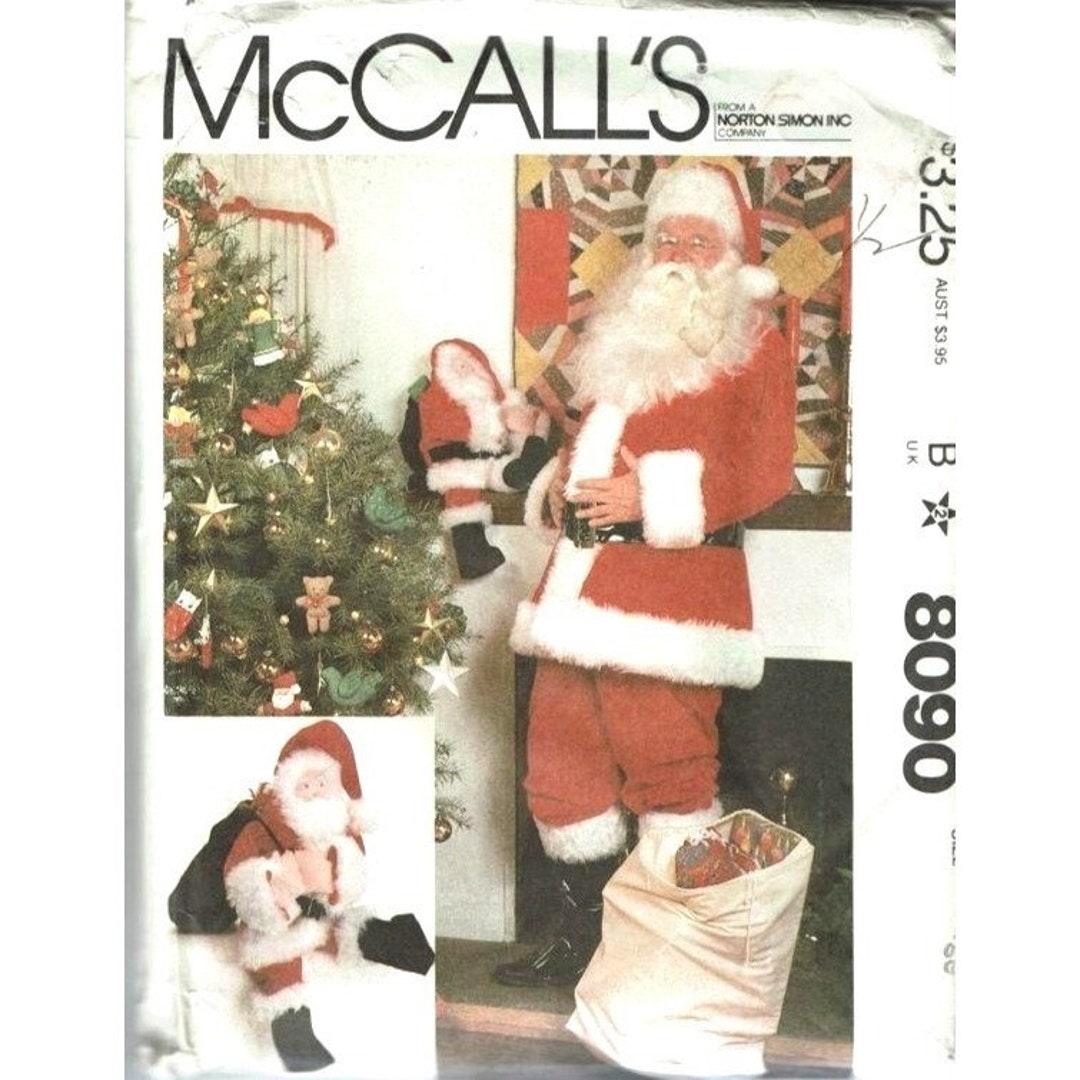 Mccall's Sewing Pattern 8090 Santa Claus Costume Bag Doll Size Medium ...
