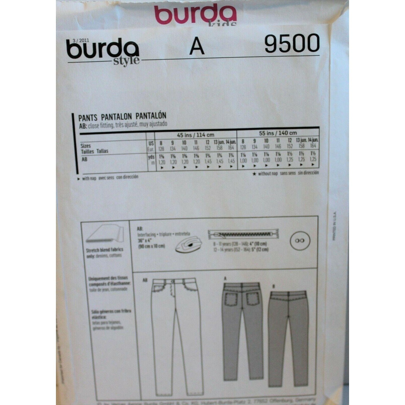 Burda Sewing Pattern 9500 Kids Pants Size 8-14 - Etsy