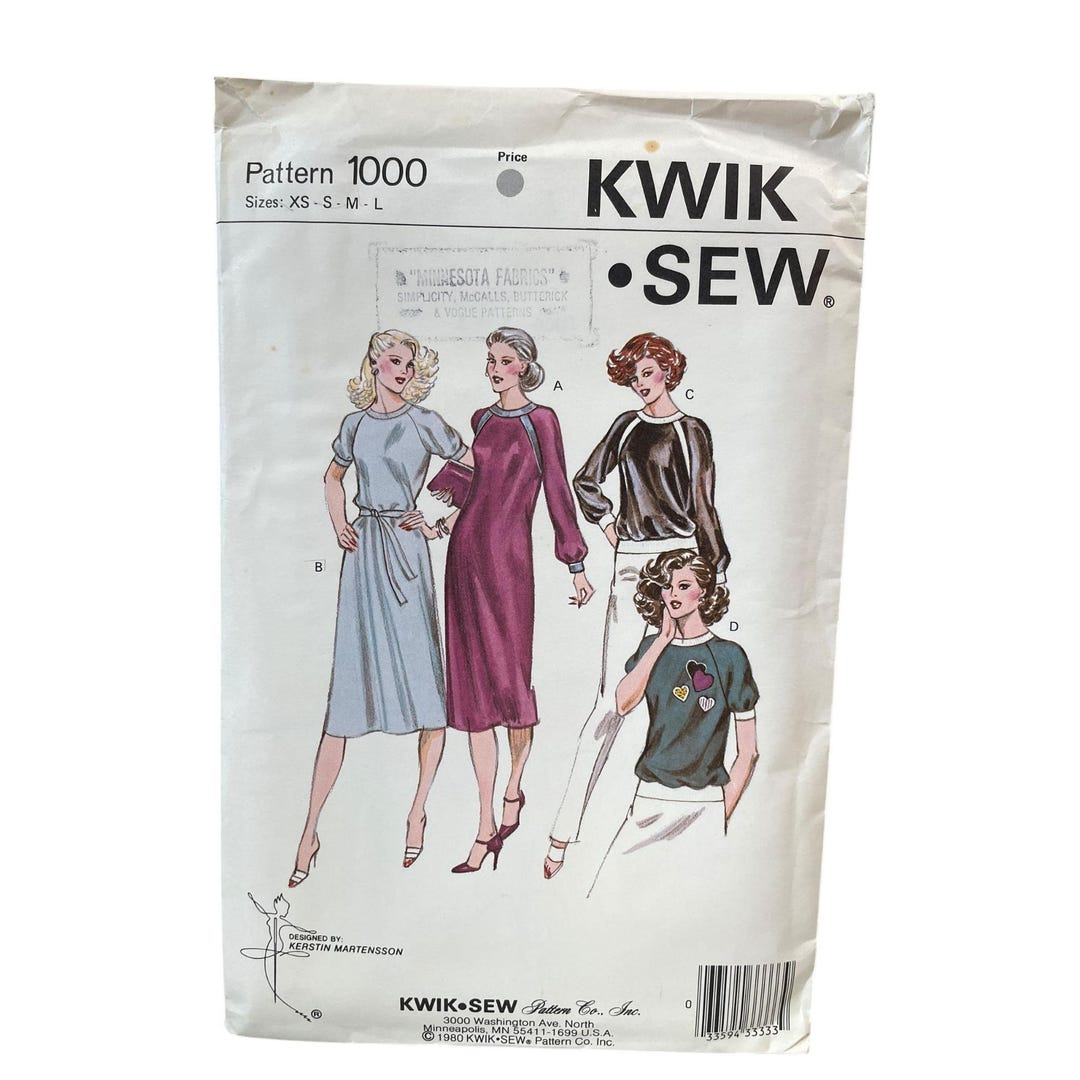 Kwik Sew Vintage Dress Pattern 1000 XS S M L Misses Loose-fitting ...