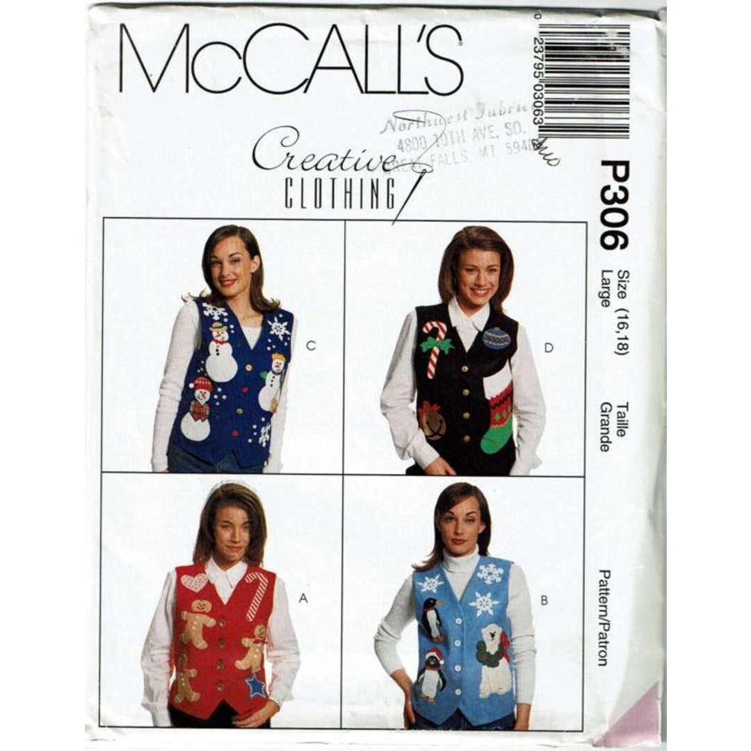 Mccalls Sewing Pattern 8484 P306 Vests Holiday Applique Misses Size 16 ...