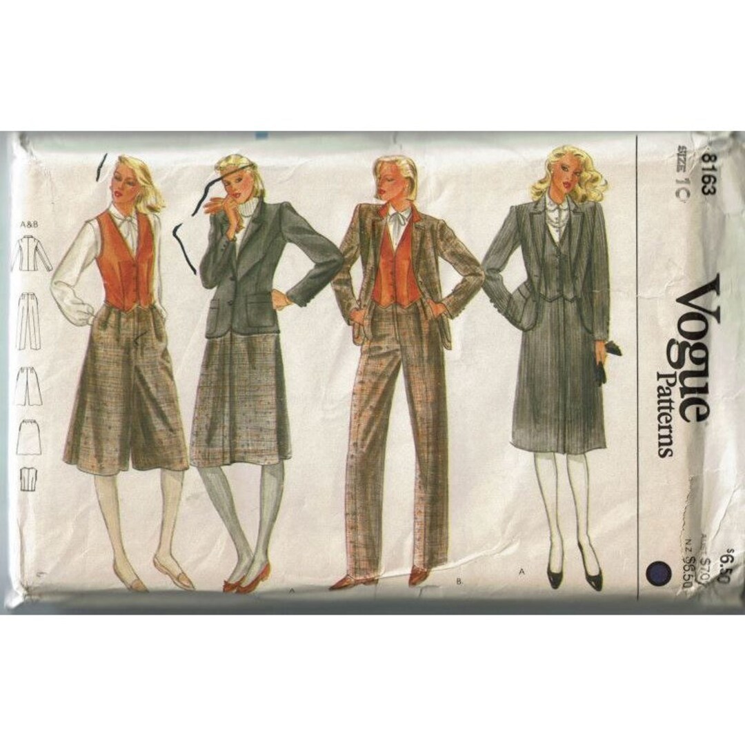 Vogue Sewing Pattern 8163 Jacket Vest Pants Skirt Culottes Size 10 - Etsy
