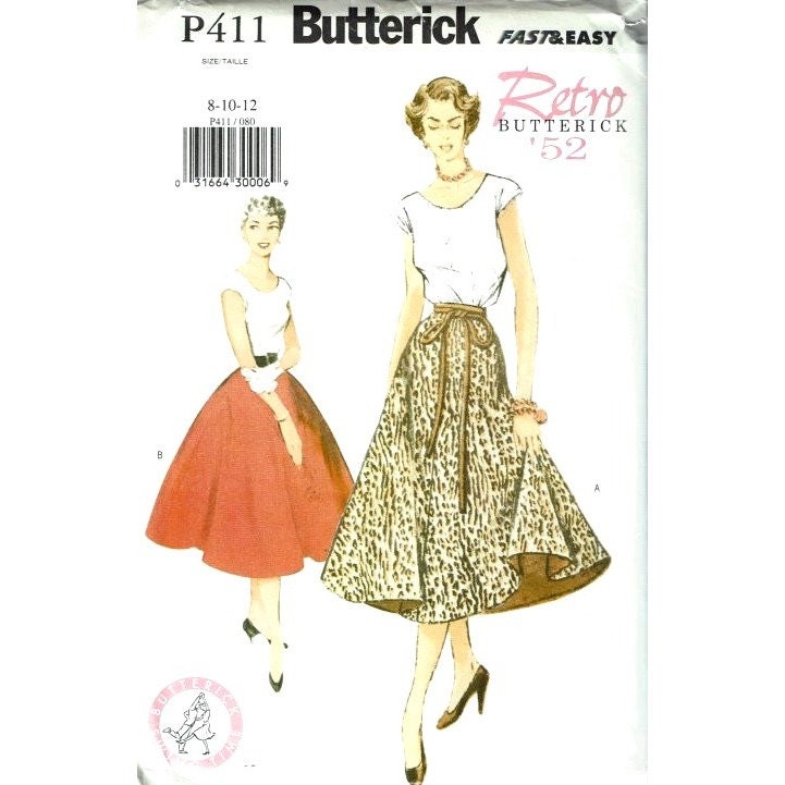 Butterick Sewing Pattern P411 6176 Retro '52 Top Skirt Misses Size 8-12 ...