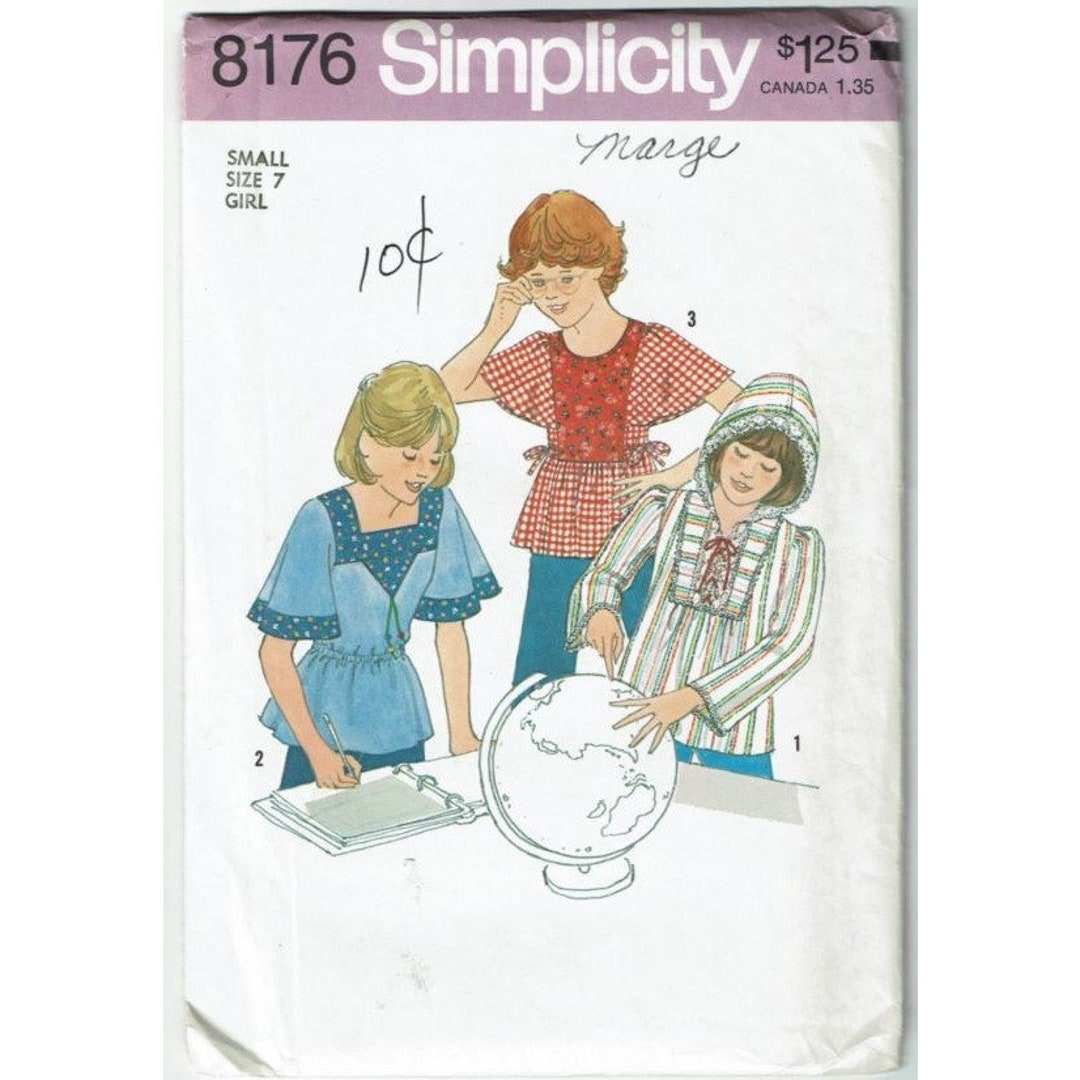VINTAGE UNCUT Sewing Pattern Simplicity 8176 Pullover Tops Girls BOHO ...