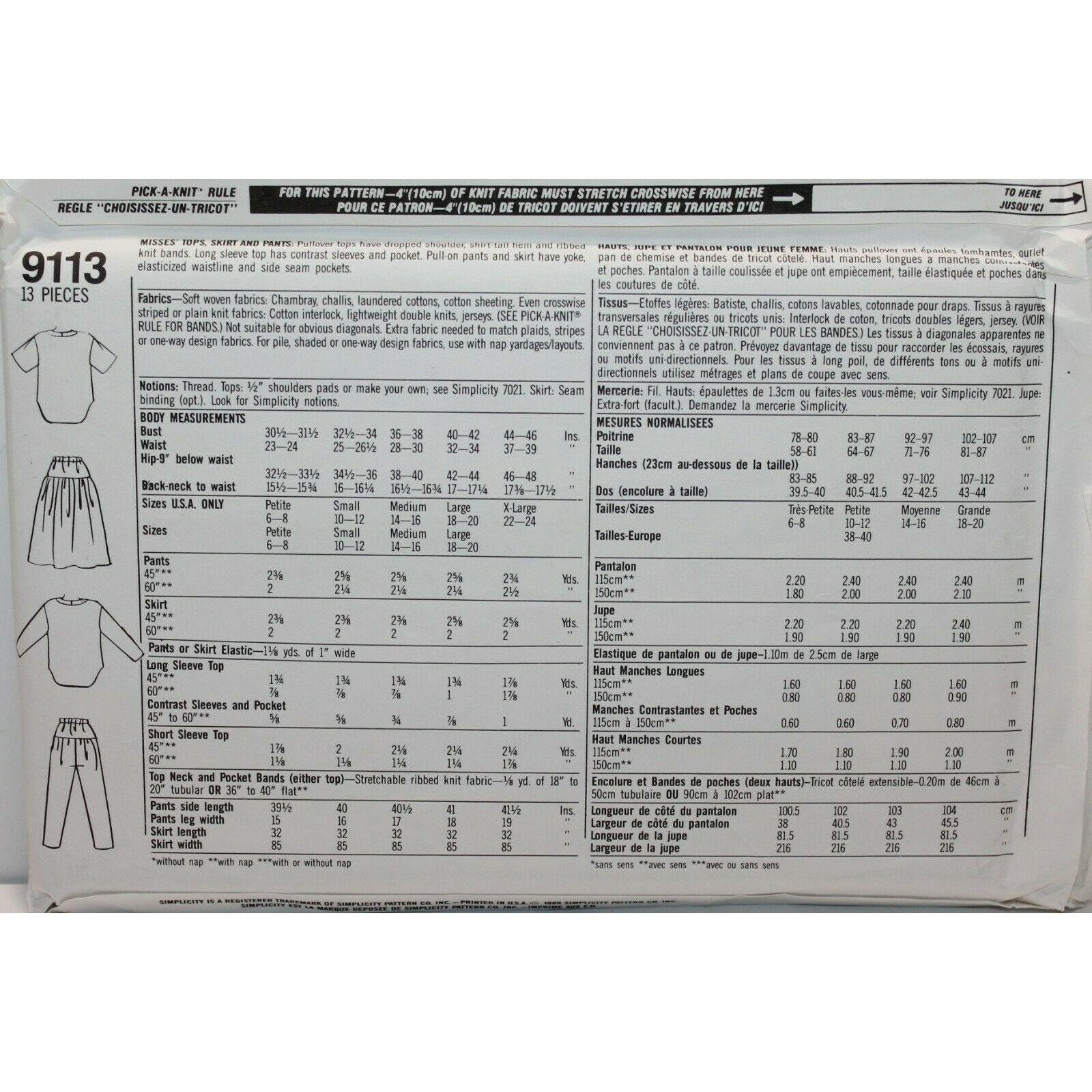 Simplicity 9113 Sewing Pattern Top Skirt Pants Size 6 8 Petite - Etsy