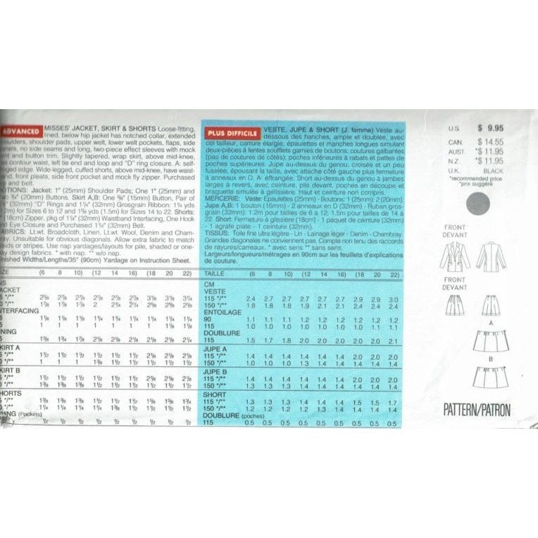Butterick Sewing Pattern 6710 Jacket Skirt Shorts Misses Size 18-22 - Etsy