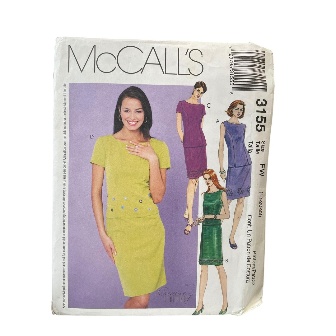Mccalls Sewing Pattern 3155 Two Piece Dress Misses Size 18-22 - Etsy