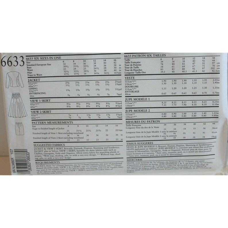 New Look 6633 Sewing Pattern Jacket Skirt Sizes 6-16 Factory Folded ...