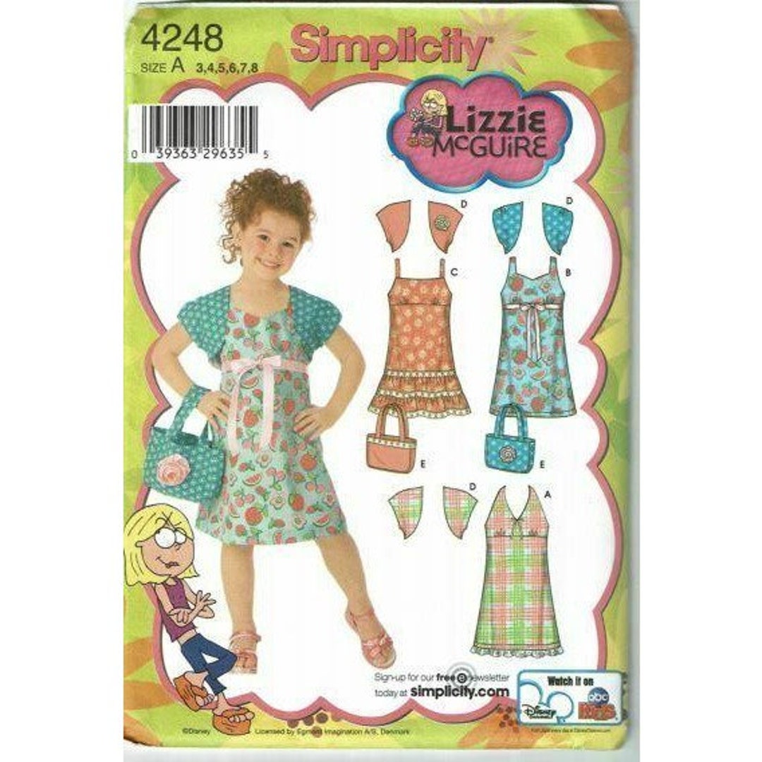 Simplicity Sewing Pattern 4248 Dress Shrug Bag Size 3-8 Lizzie Mcguire ...