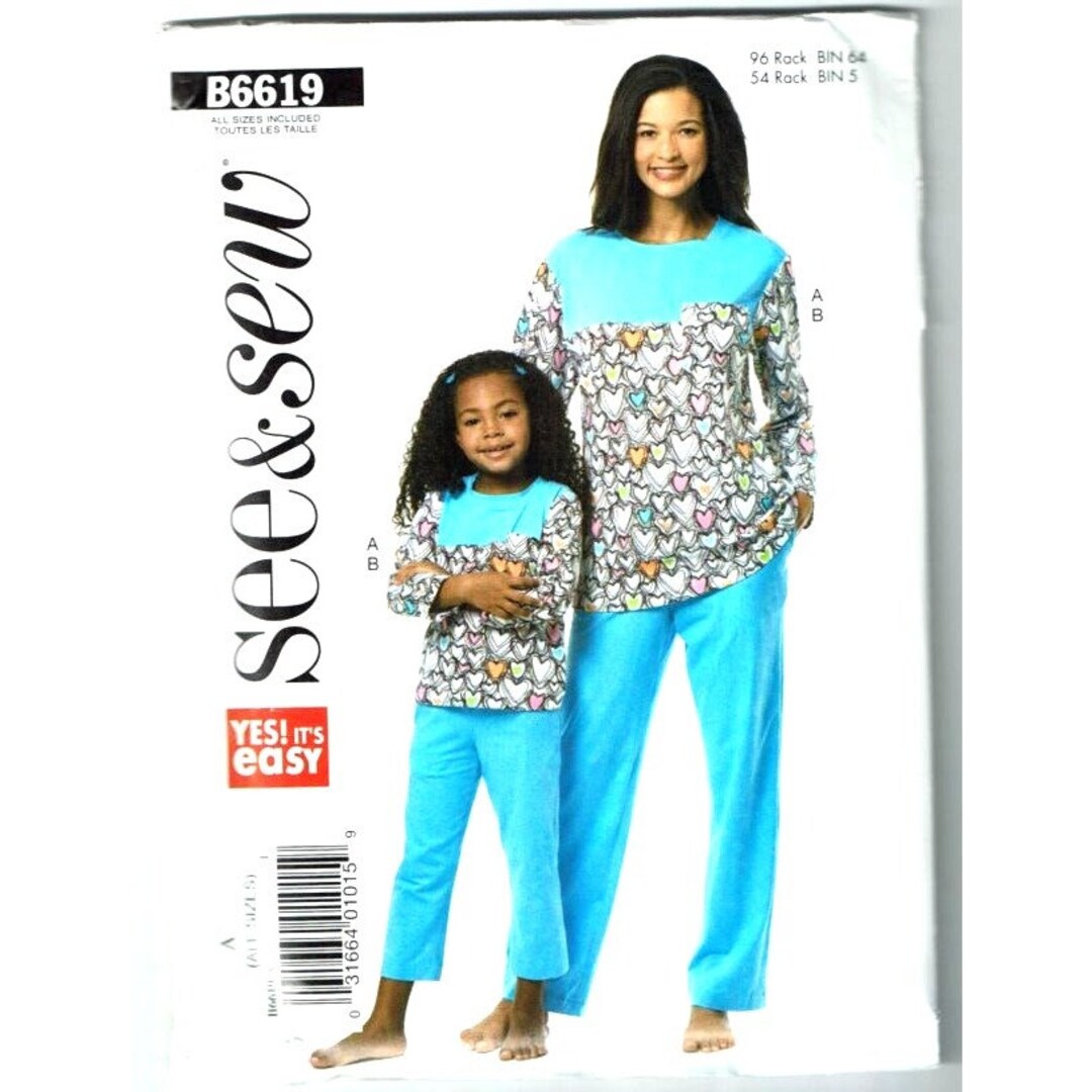 Butterick See and Sew Sewing Pattern 6619 Misses and Child Top Pants - Etsy