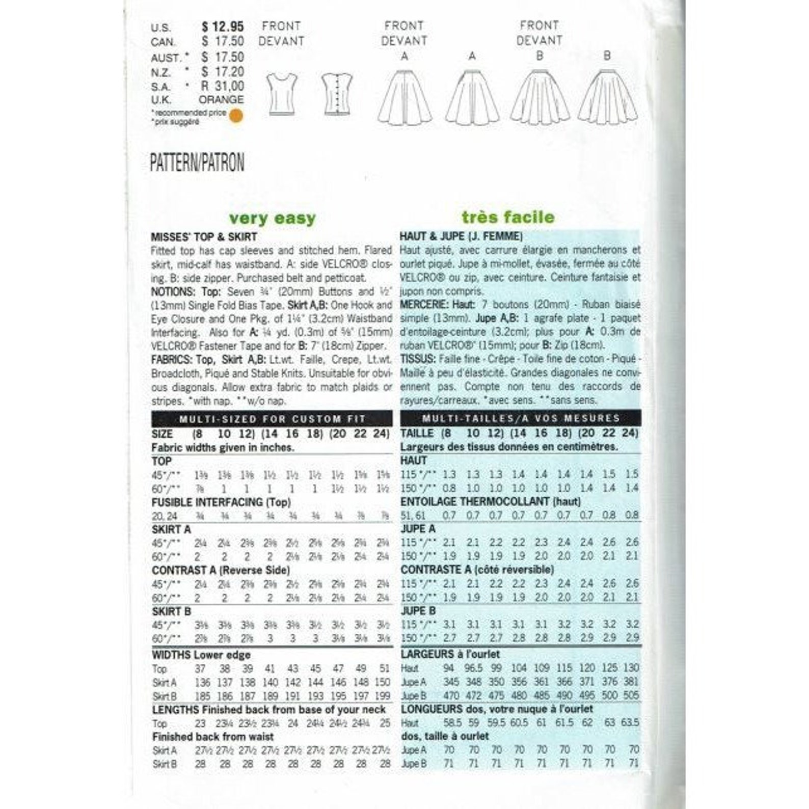 Butterick Sewing Pattern P411 6176 Retro '52 Top Skirt Misses Size 8-12 ...