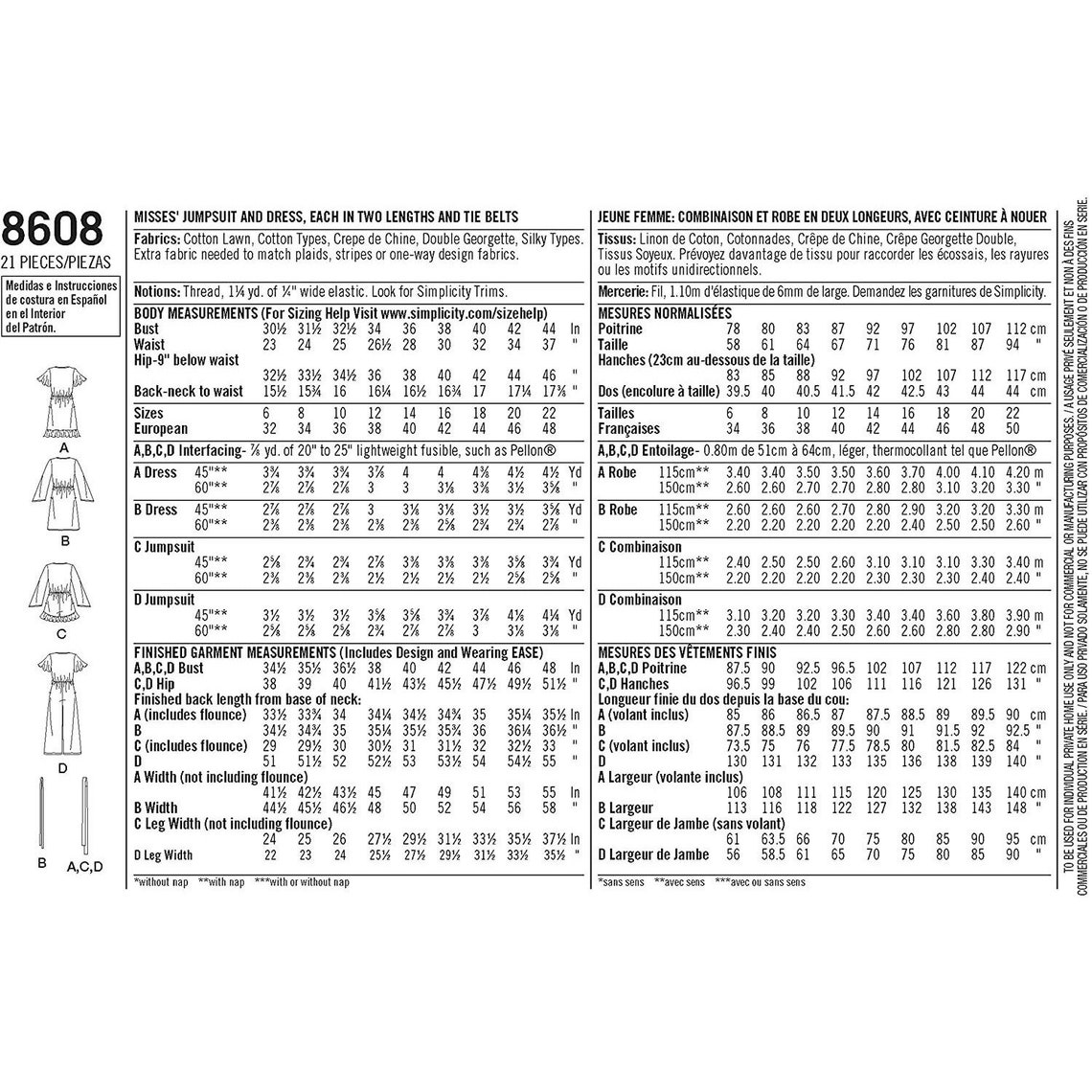 Simplicity Sewing Pattern 8608 Misses Jumpsuit Dress Size - Etsy