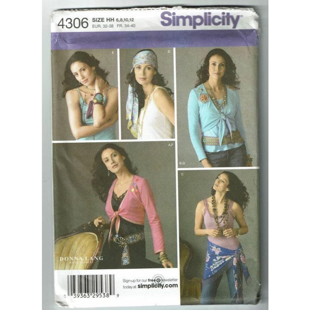Simplicity Sewing Pattern 4306 Misses Wrap Top Accessories Size 6-12 - Etsy