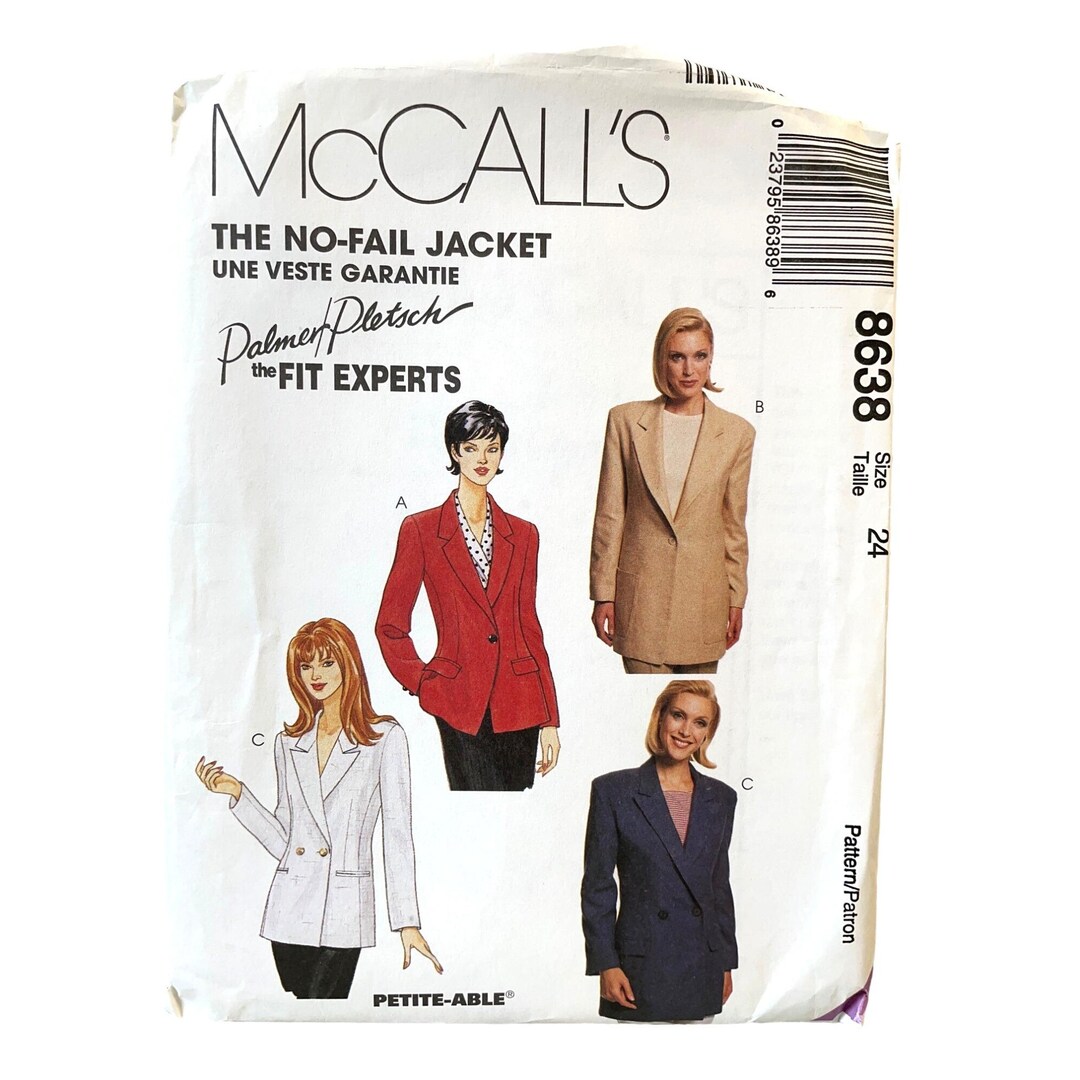 Mccalls Sewing Pattern 8638 Palmer Pletsch Jacket Blazer Misses Size 24 ...