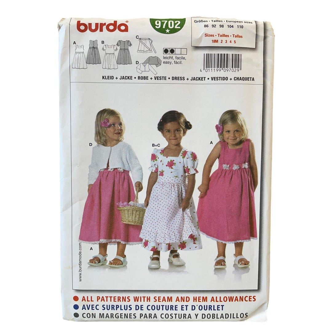Burda 9702 Girls Dress & Jacket Sewing Pattern Sizes 18M-5 - Etsy