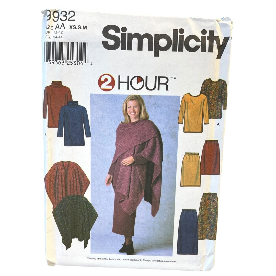 Simplicity Sewing Pattern 9932 Poncho Wrap Sweater Skirt Misses Size XS ...