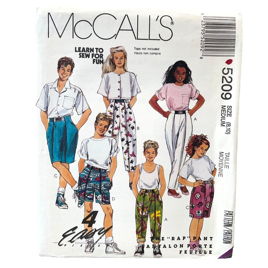 Mccalls Sewing Pattern 5209 Rap Pants Shorts Unisex Kids Size 8-10 - Etsy
