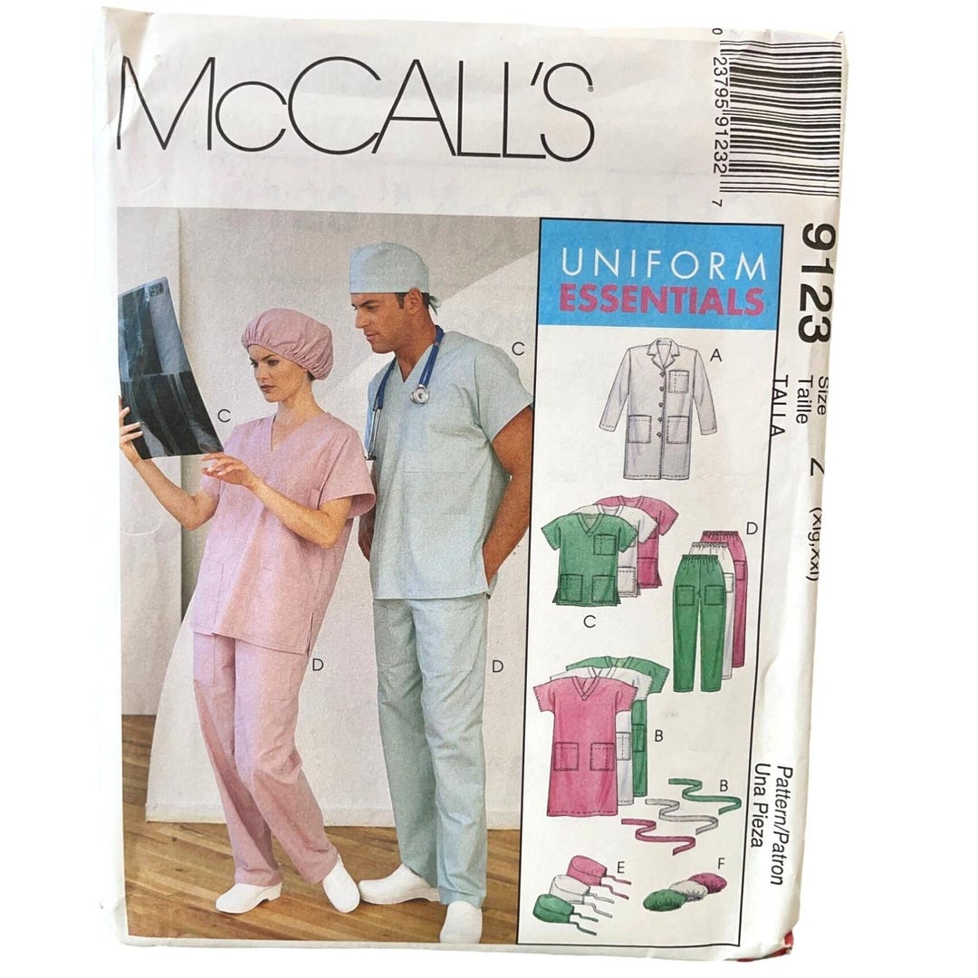 Mccalls Sewing Pattern 9123 Uniform Scrubs Top Bottom Cap Unisex Size ...