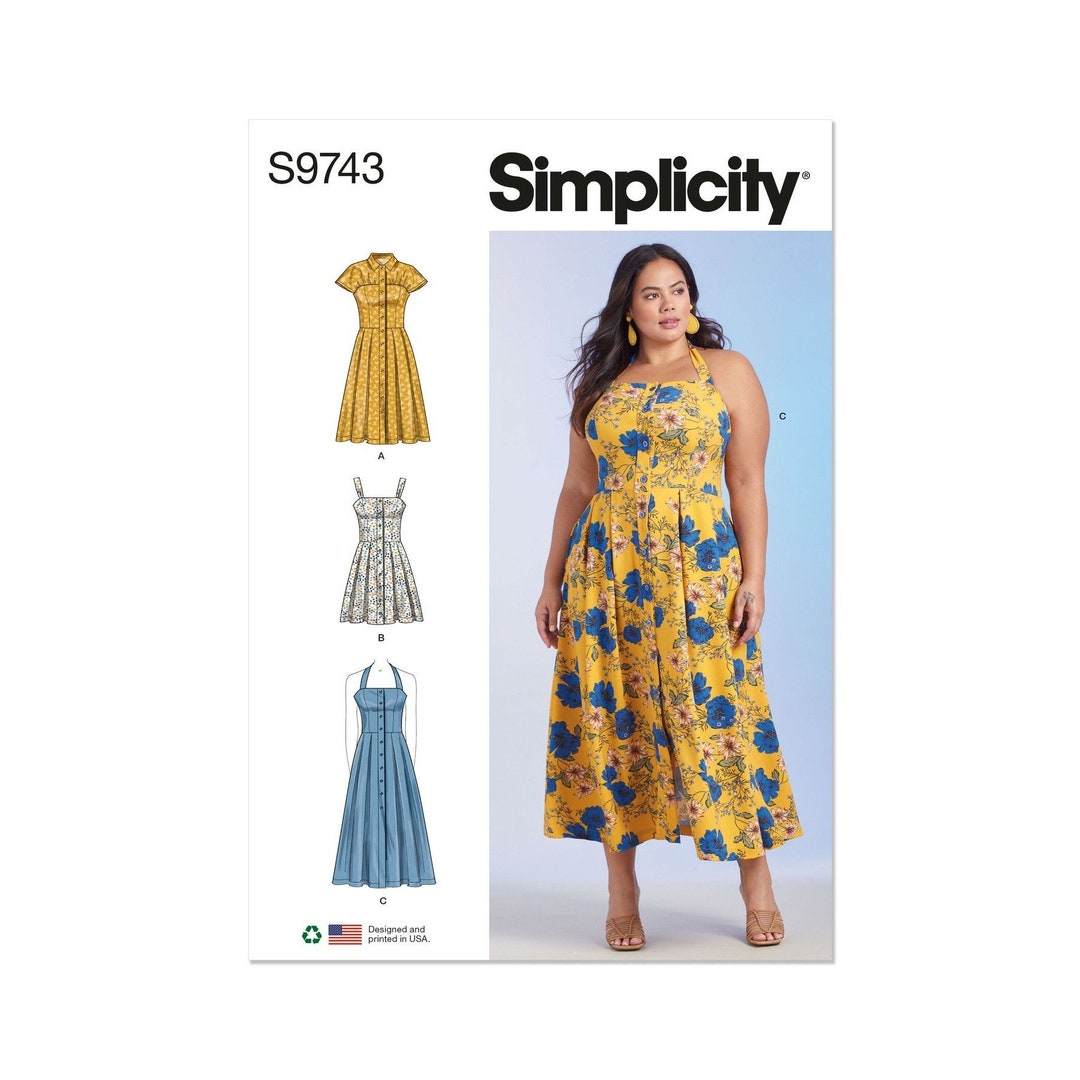 Simplicity Sew Pattern S9743 R11768 Dress Halter Cap Sleeve Womens Size 30W-38W - Etsy