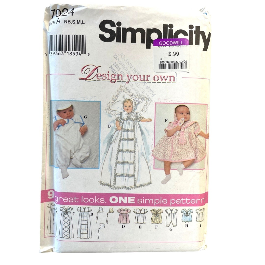 Simplicity Sewing Pattern 7024 Babies Dress Romper Bonnet Christening ...