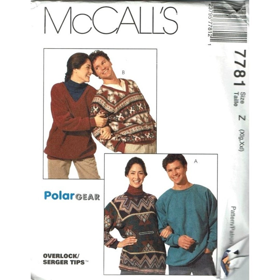 Mccalls Sewing Pattern 7781 Adult Unisex Tops Pullover Size XL-XXL ...