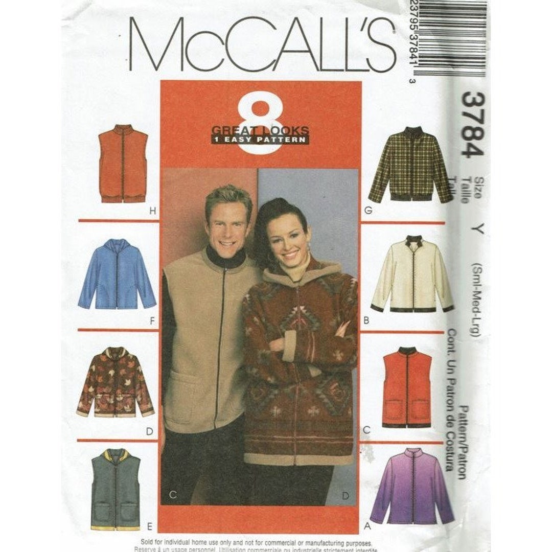 Mccall's Sewing Pattern 3784 Jackets Vests Adult Unisex Size S-L - Etsy
