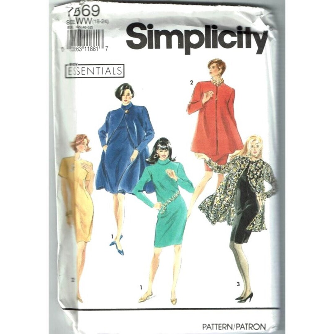 Simplicity Sewing Pattern 7569 Coat Jacket Two Lengths Dress Sz 18-24 ...