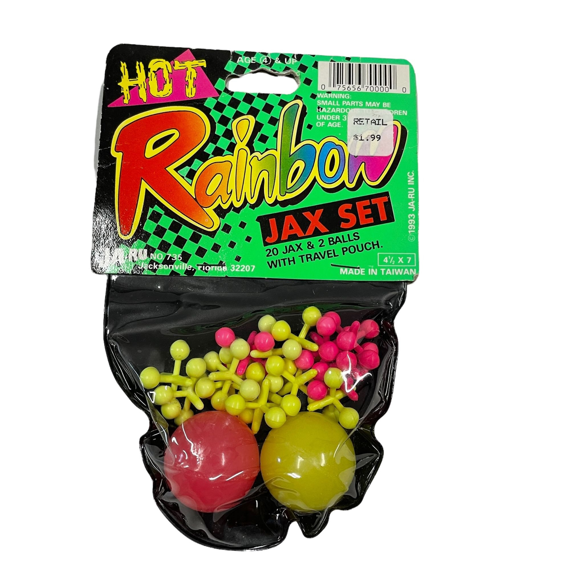 JA-RU Inc Hot Rainbow Jax Set 20 Jax & 2 Balls W/ Travel Pouch Vintage ...