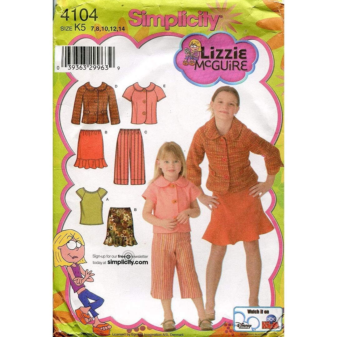 Simplicity Sewing Pattern 4104 Lizzie Mcguire Top Pants Skirt Jacket ...
