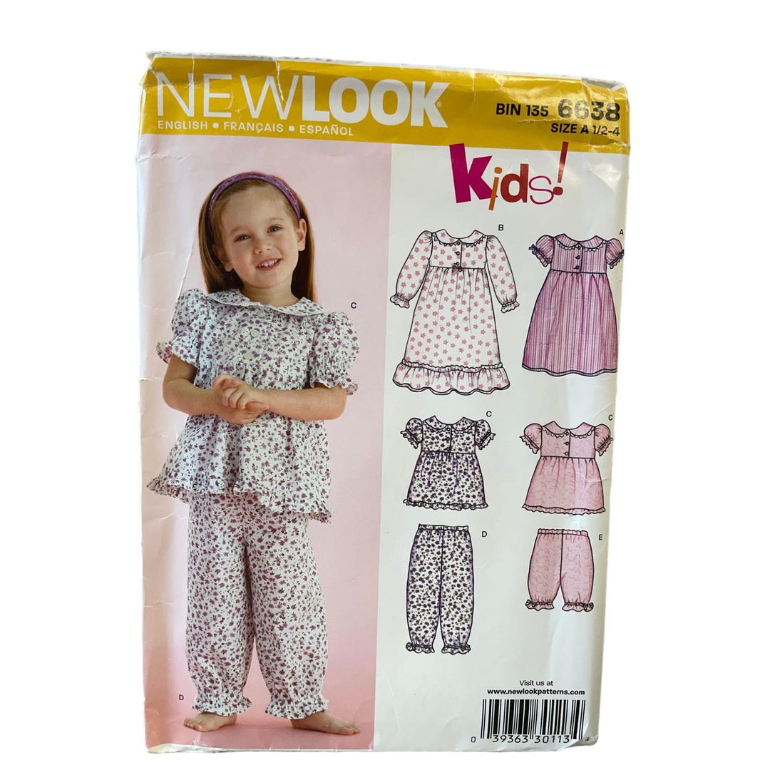 New Look Sewing Pattern 6638 Toddler Girls Sleepwear Pajamas Size 1/2-4 ...