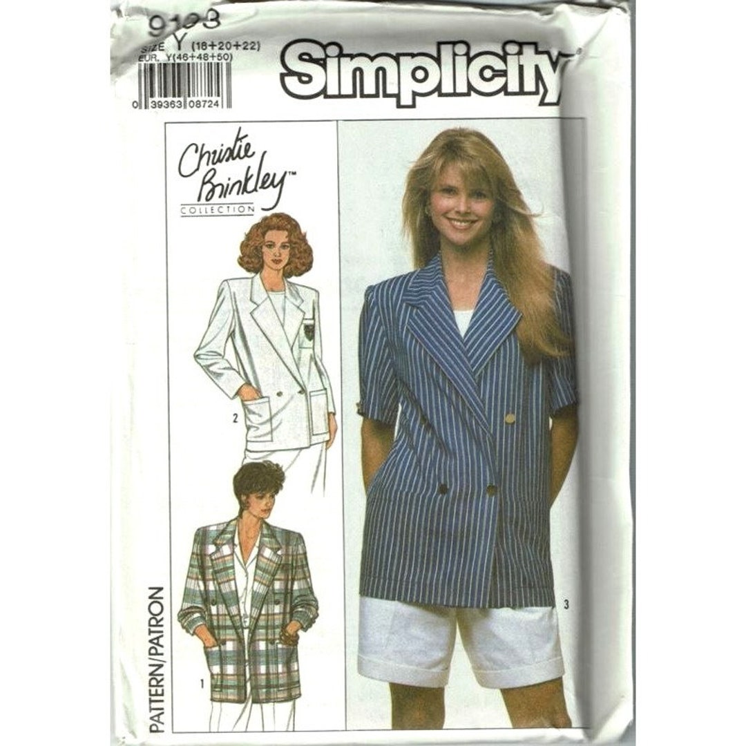 Simplicity Sewing Pattern 9103 Unlined Jacket Christie Brinkley Size 18 ...