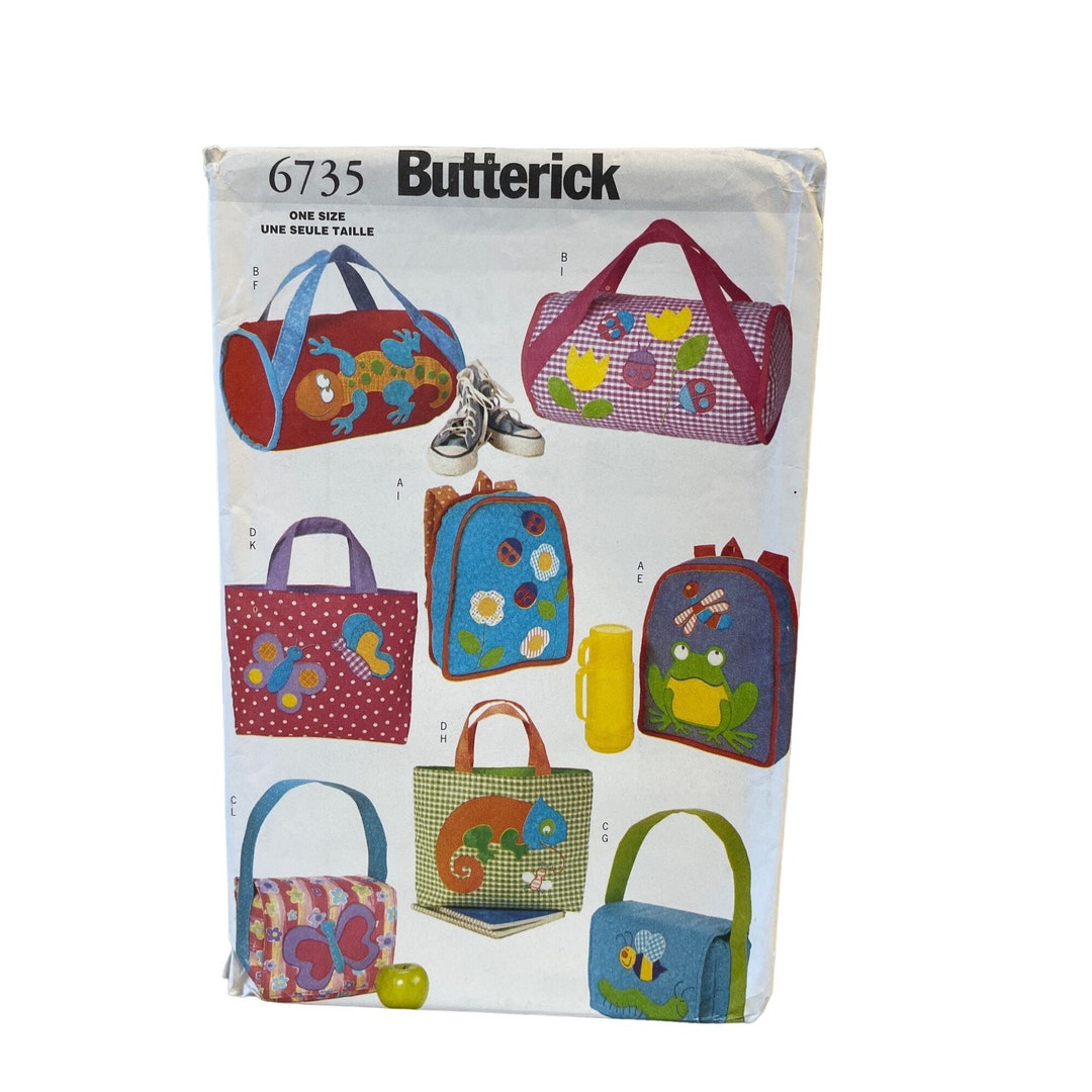 Butterick Sewing Pattern 6735 School Bags Backpack Duffle Lunch Tote ...