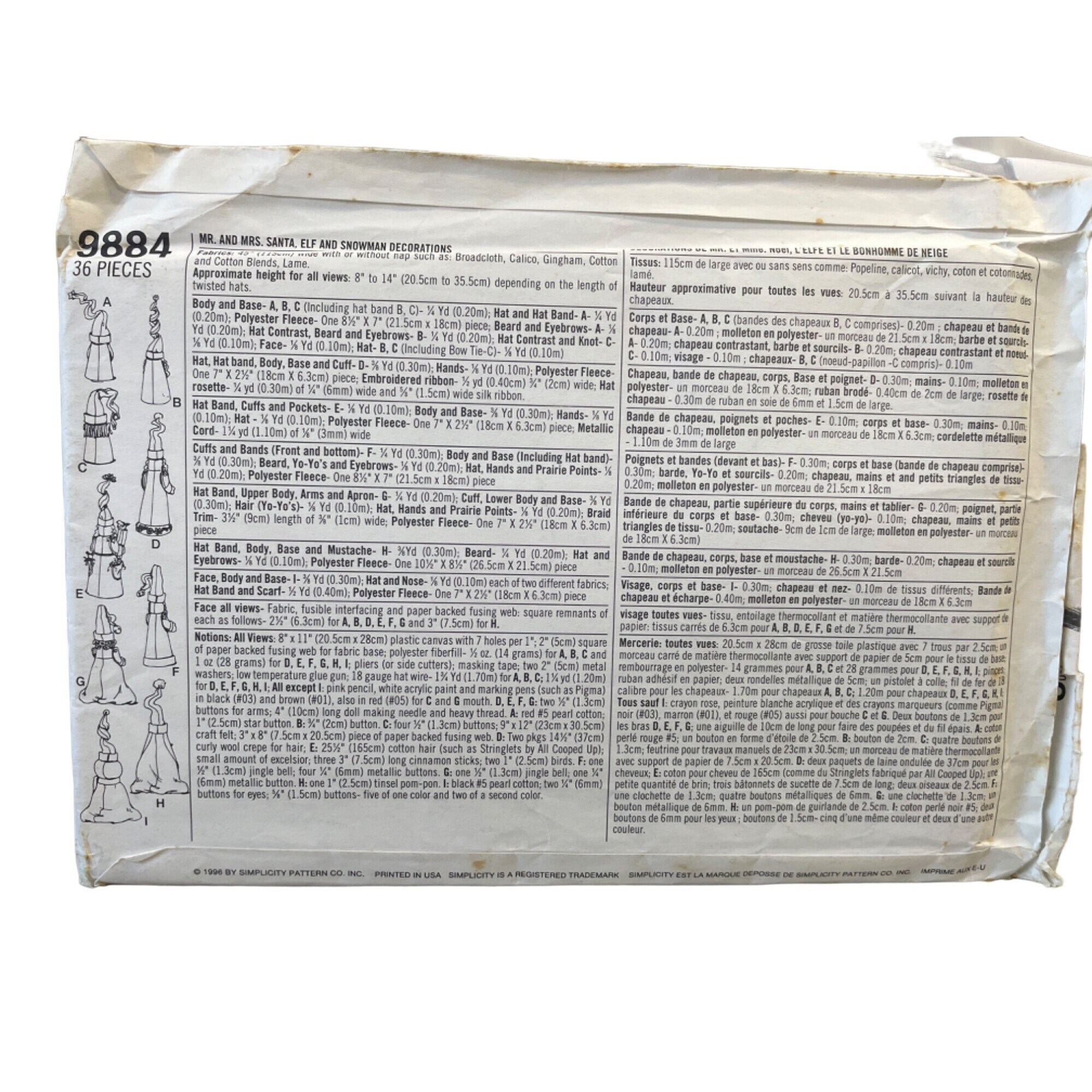 Simplicity Sewing Pattern 9884 Christmas Decorations Santa Elf Snowman ...