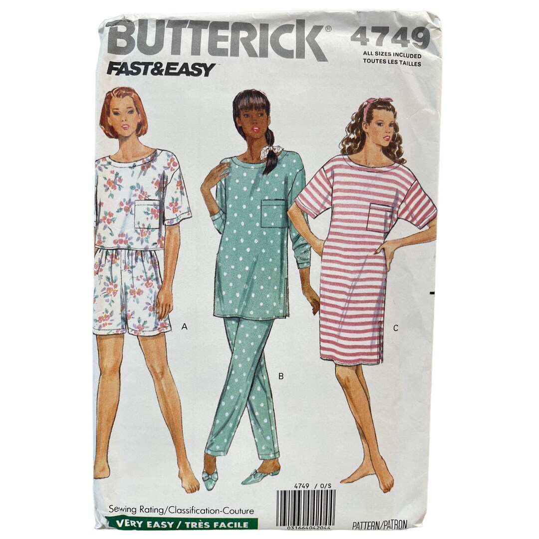 Butterick Sewing Pattern 4749 Nightshirt Pajamas Misses Size XS-XL - Etsy