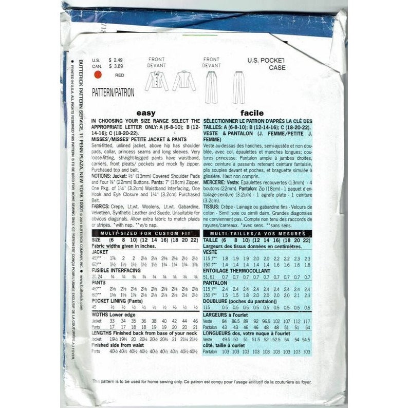 Butterick See and Sew Sewing Pattern 6446 Jacket Pants Womens - Etsy