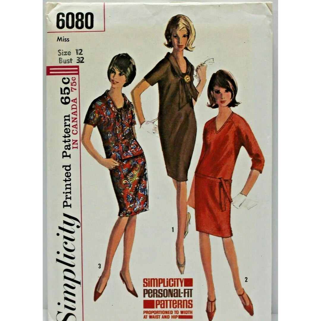 Vintage 1960s Simplicity Sewing Pattern 6080 Dress Size 12 32B - Etsy