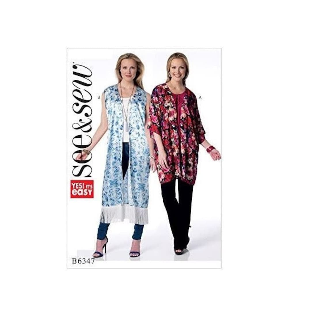 Butterick See and Sew Sewing Pattern 6347 Open Front Kimono Tops Size ...