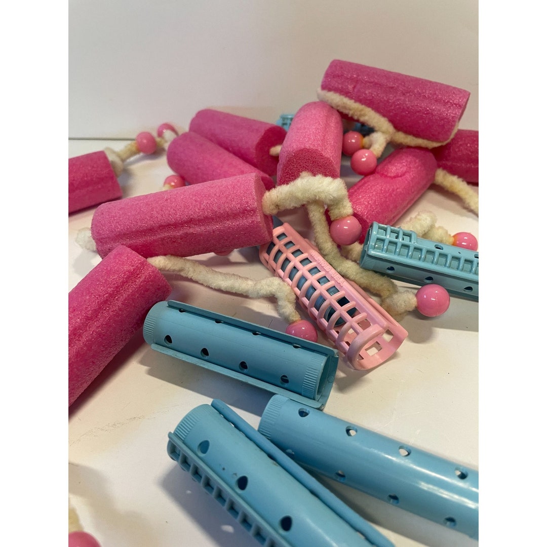 Pink Foam Sponge Rollers Curlers Plus Blue Plastic Vintage Lot ...