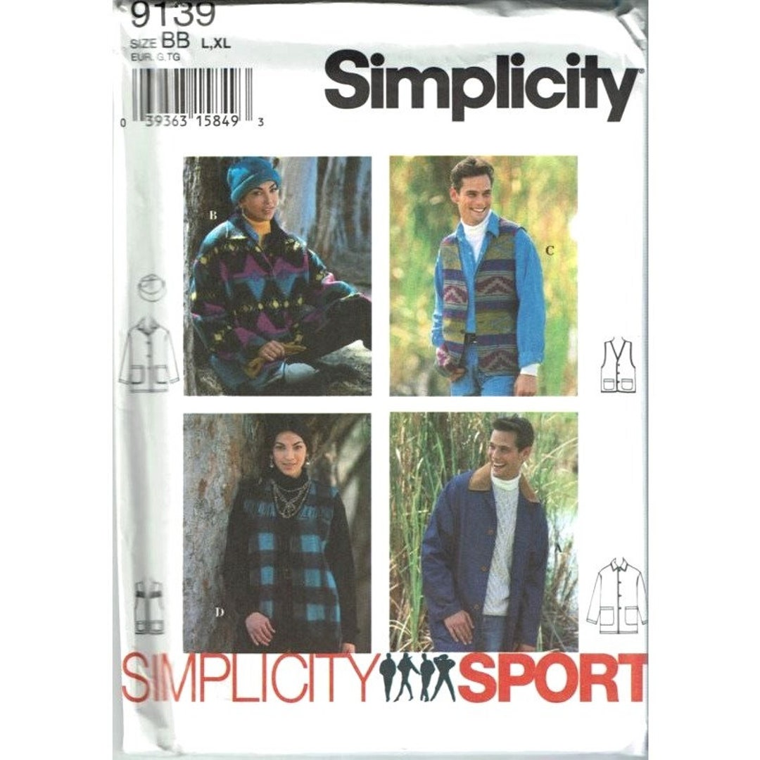 Simplicity Sewing Pattern 9139 Jacket Vest Hat Adult Teen L-XL UNCUT - Etsy