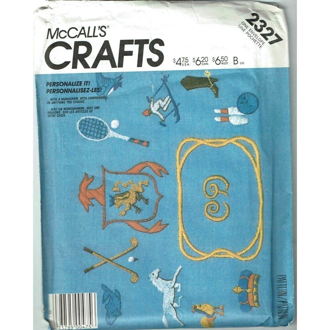 Mccalls Sewing Pattern 2327 Monogram Embroidery Crafts - Etsy