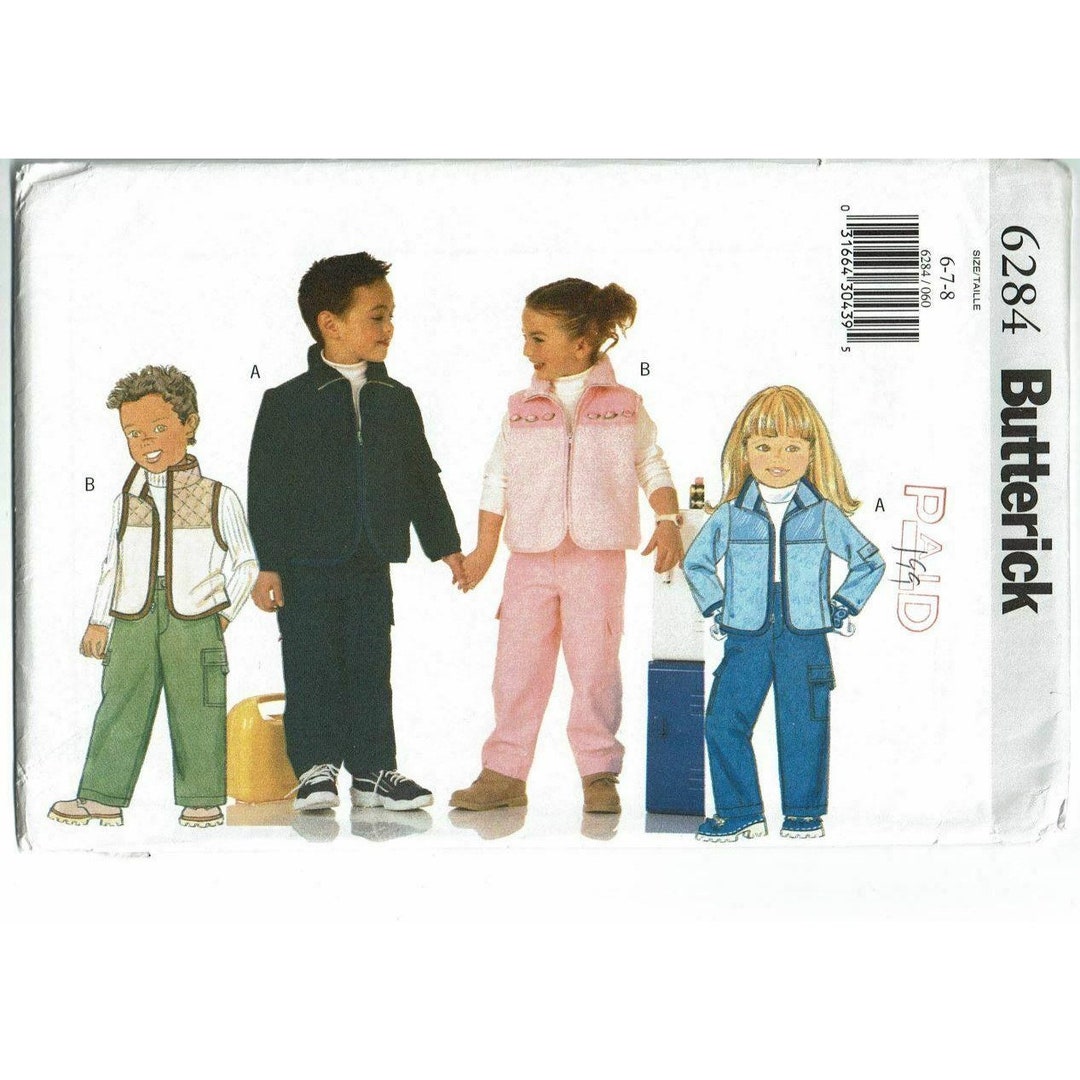 Butterick Sewing Pattern 6284 Childs Jacket Vest Pants Size 6-8 - Etsy