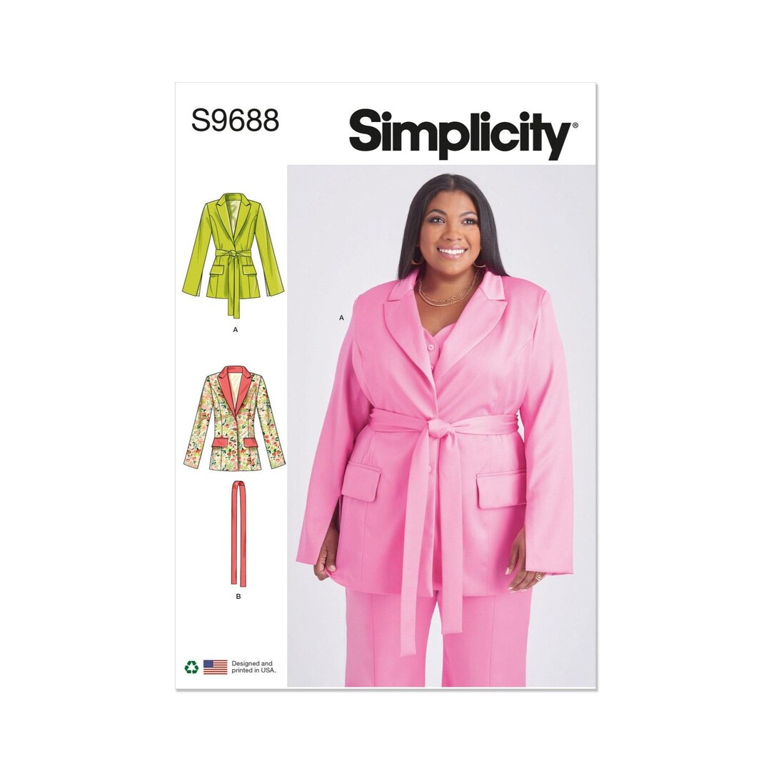 Simplicity Sewing Pattern 9688 Jacket With Tie Belt Womens Size 30W-38W ...