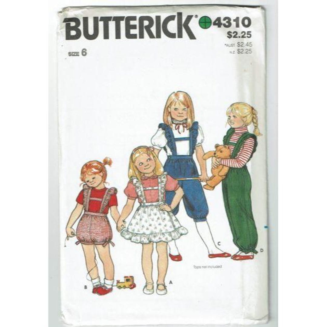 Butterick Sewing Pattern 4310 Girls Ruffled Knickers Jumper Overalls ...