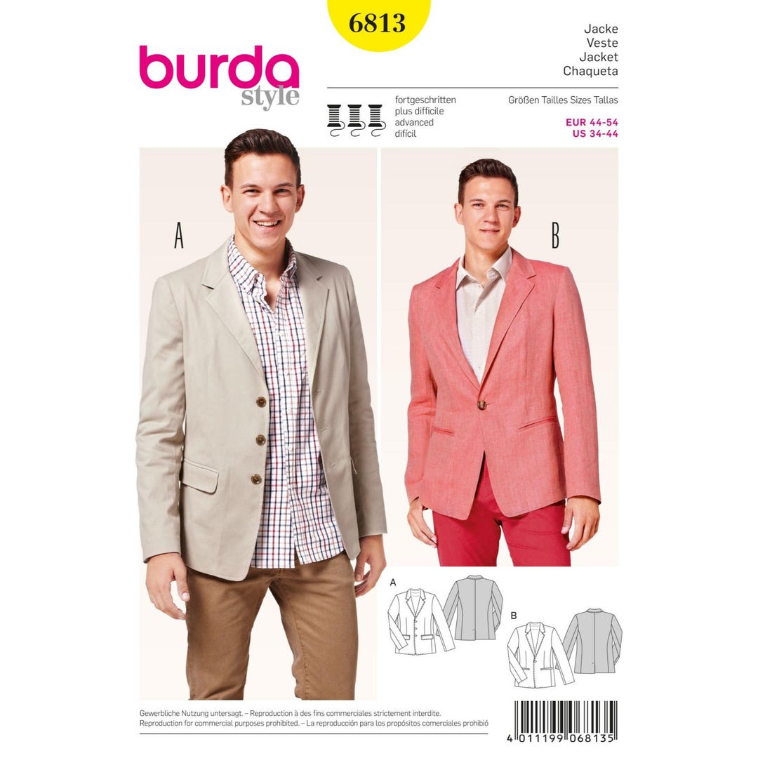 Burda Style Mens Jacket Sewing Pattern 6813 EU 44-54 US 34-44 Stylish Apparel - Etsy Canada