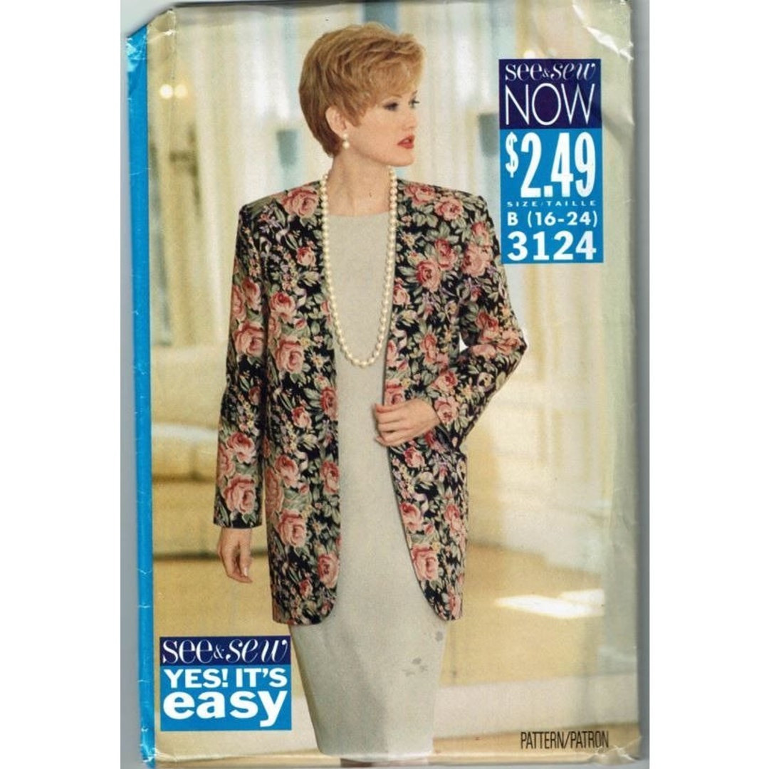 Butterick See and Sew Sewing Pattern 3124 Jacket Dress Misses Size 16 ...