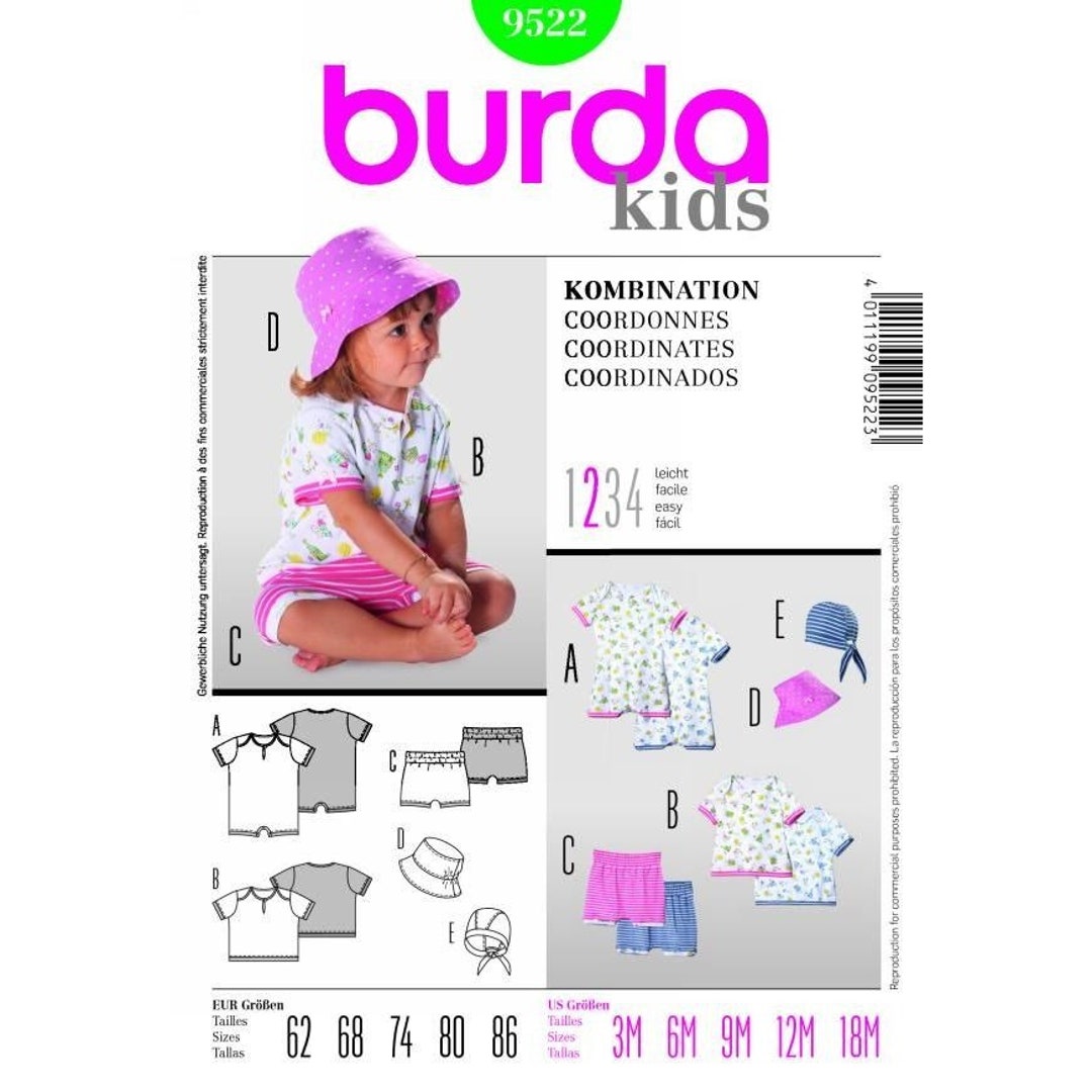 Burda Sewing Pattern 9522 Shirt Overalls Shorts Cap Hat - Etsy