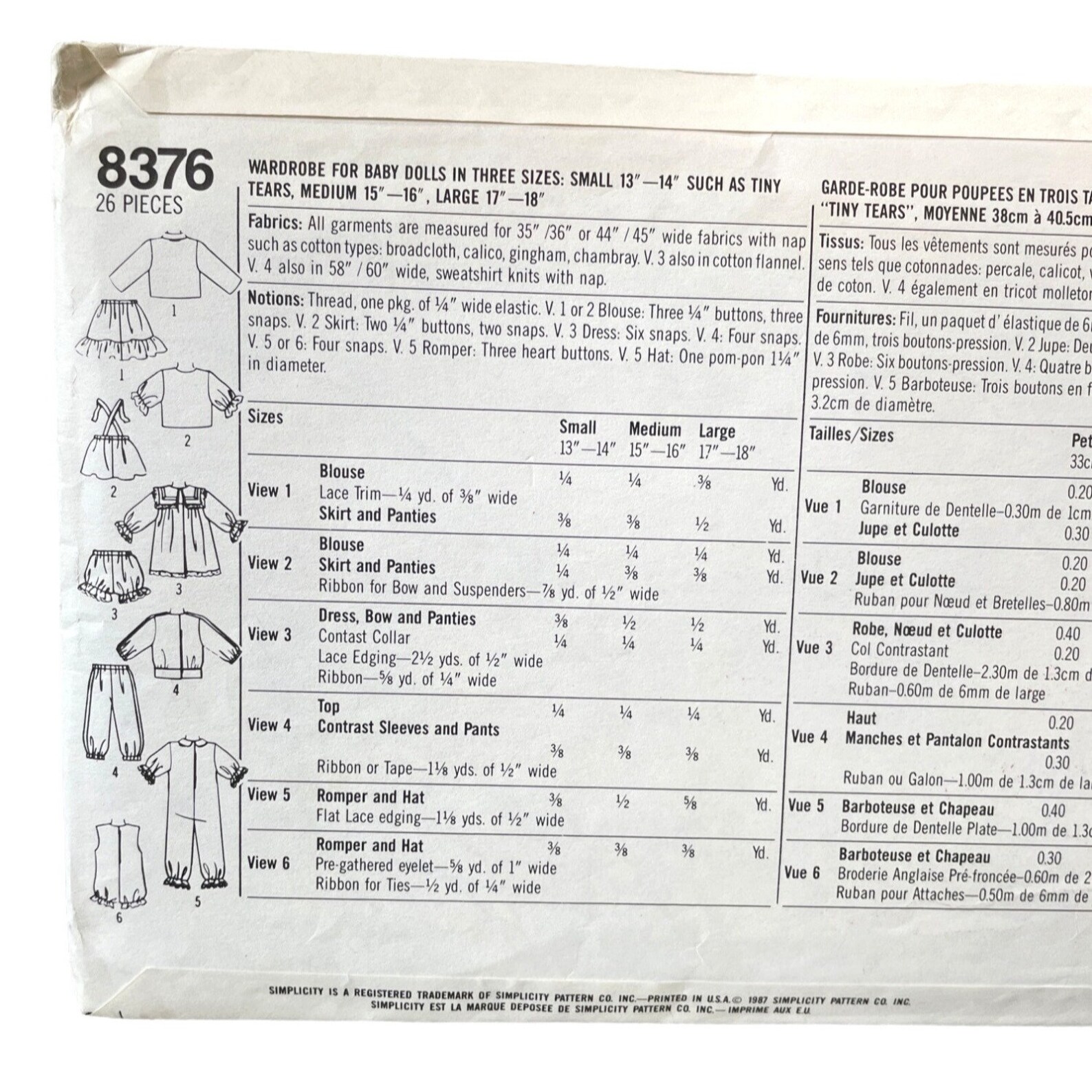 Simplicity Sewing Pattern 8376 Clothes for Dolls Medium 15 to 16 - Etsy