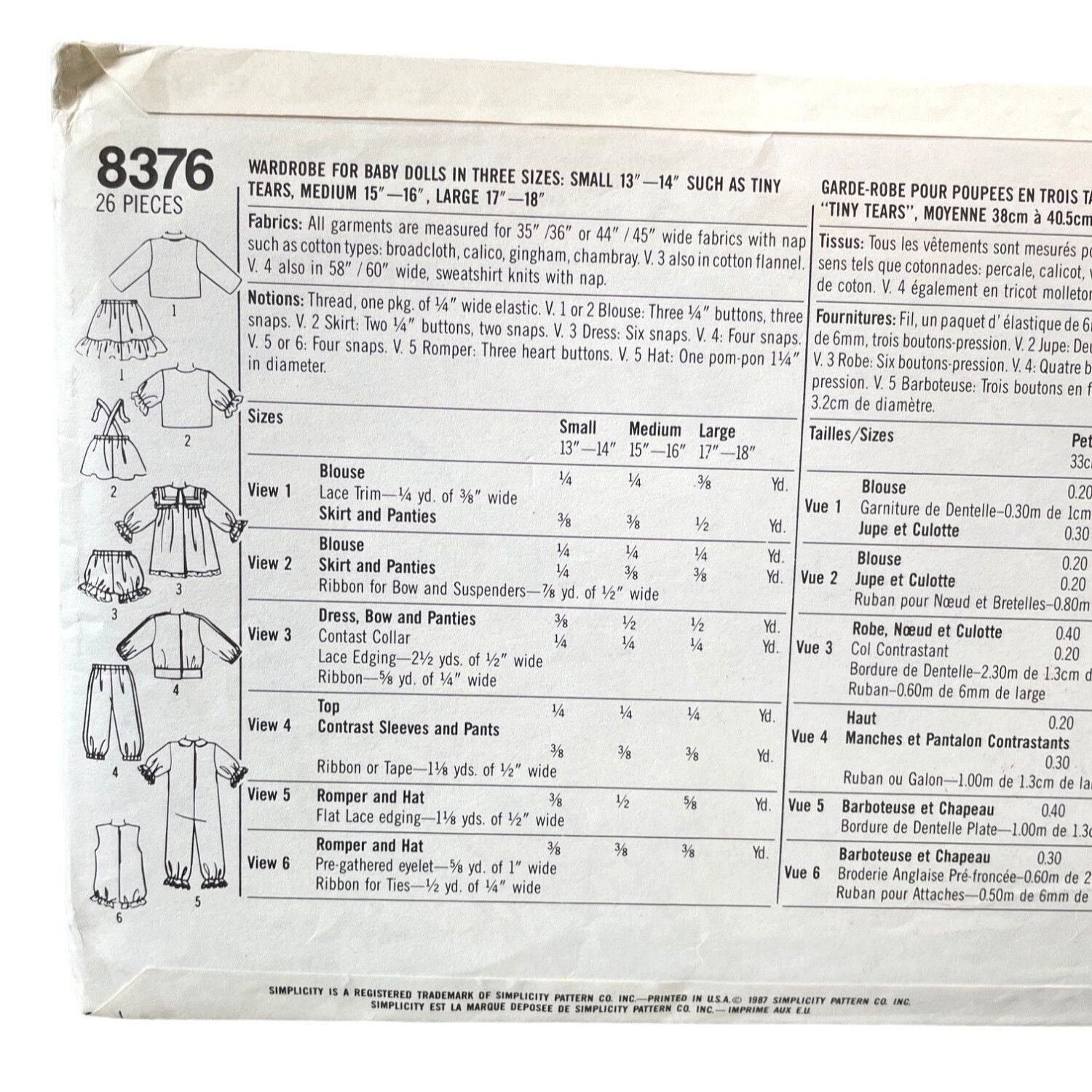 Simplicity Sewing Pattern 8376 Clothes for Dolls Medium 15 to 16 - Etsy