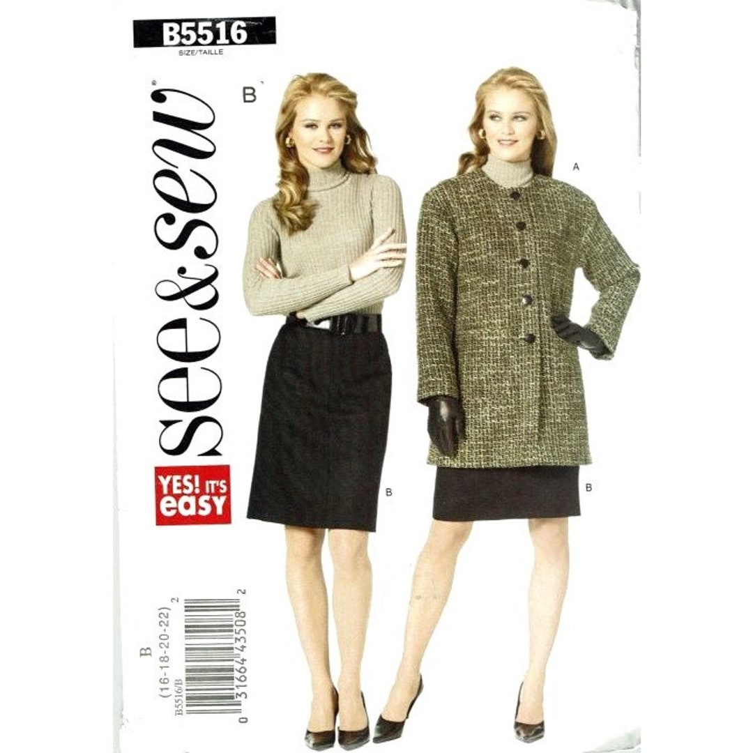 Butterick See and Sew Sewing Pattern 5516 Coat Skirt Misses Size 16-22 ...