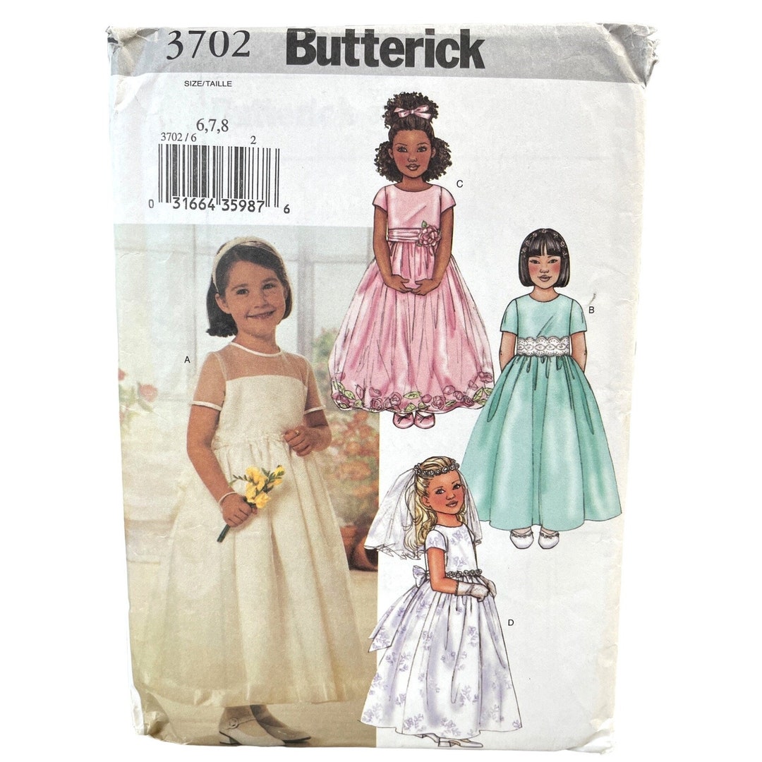 Butterick Sewing Pattern 3702 Dress Veil Pageant Flower Girl Size 6-8 ...