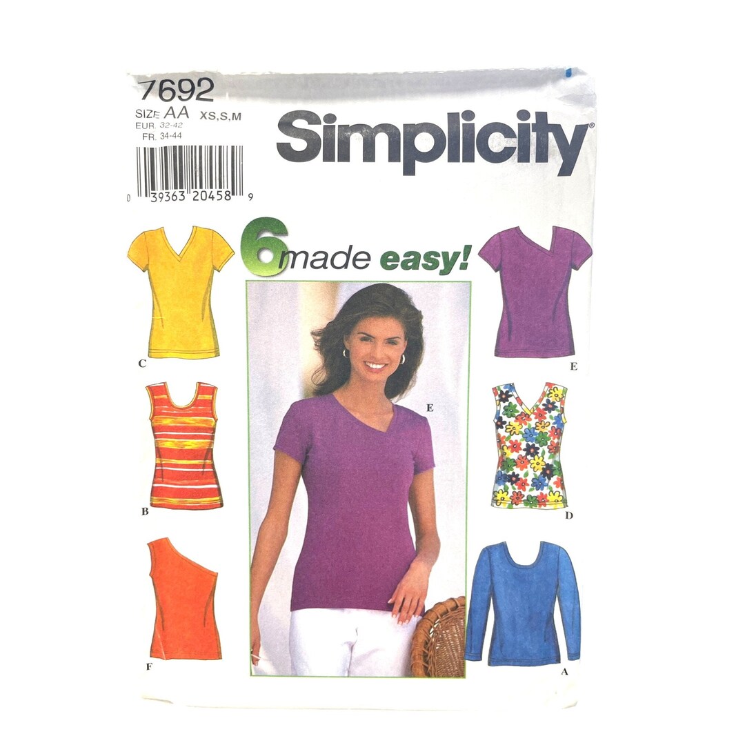 Simplicity Sewing Pattern 7692 Shirt Top Misses Size XS-M - Etsy